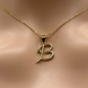 Letter B Gold Necklace, 10K Script Font Pendant, All Letters Available ...