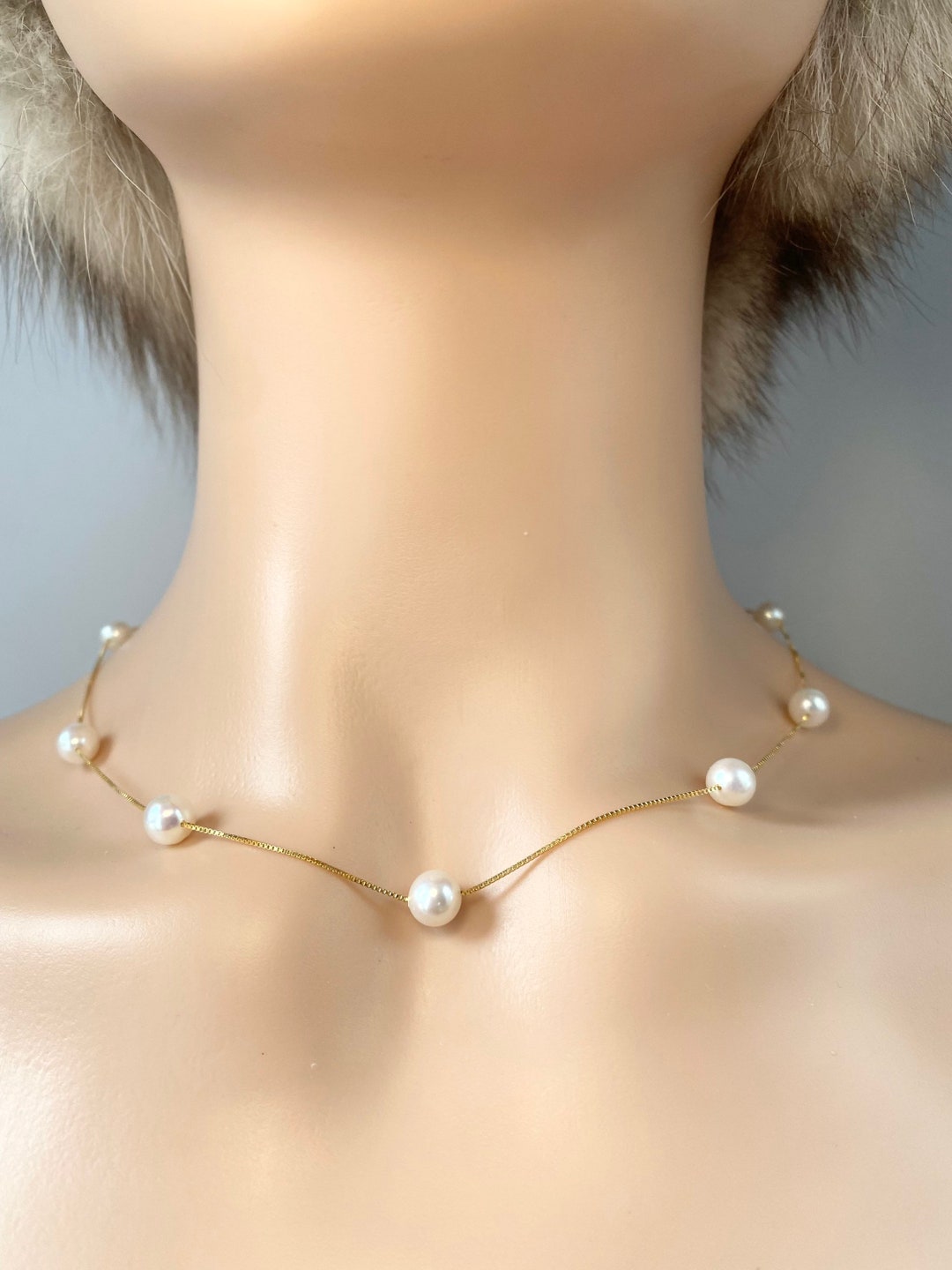 Pearl Necklace Solid Gold, 10K 14K 18K Box Italian Gold, Dainty ...