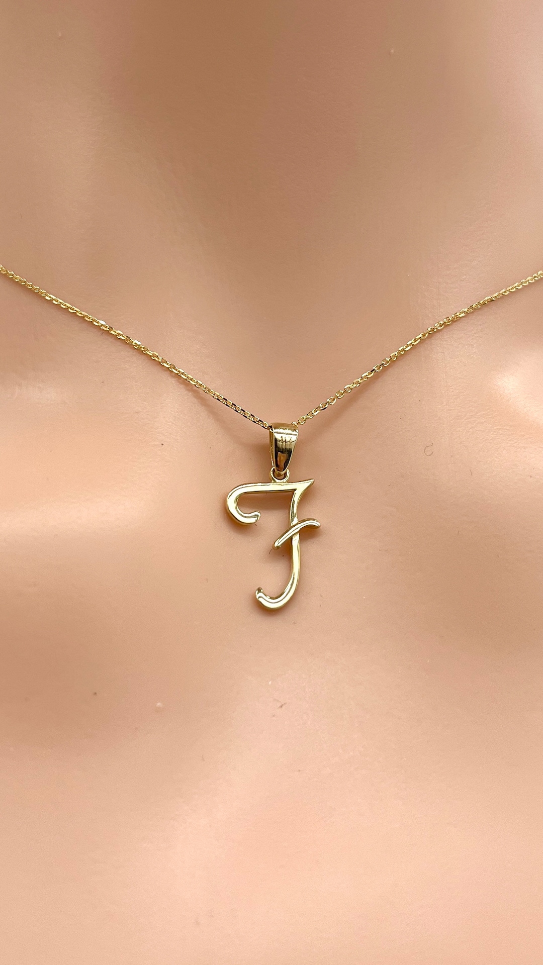 Letter F Gold Necklace, 10K Script Font Pendant, All Letters Available ...