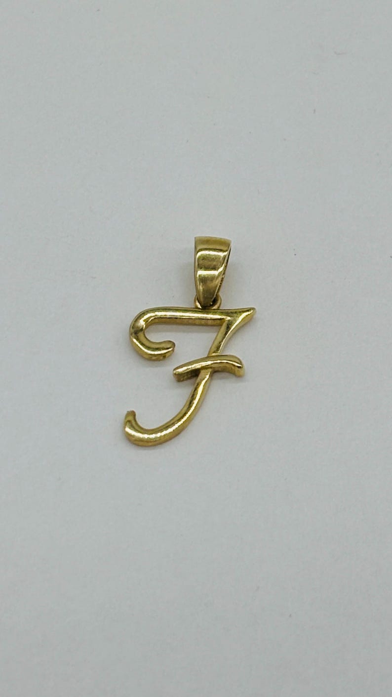 Letter F Gold Necklace, 10K Script Font Pendant, All Letters Available ...