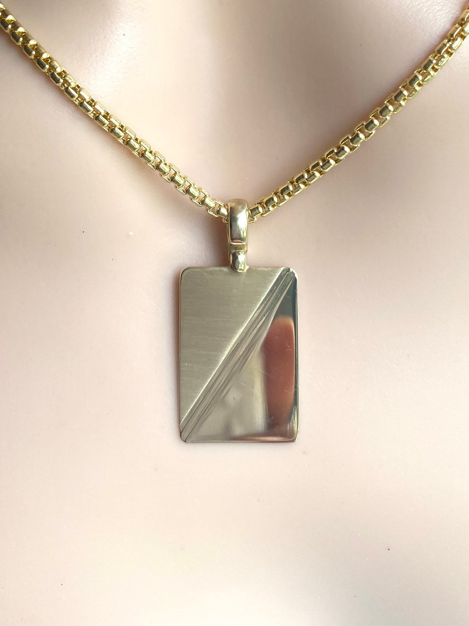 Gold Tag Pendant 10K Solid Gold Engravable Pendant Gold | Etsy