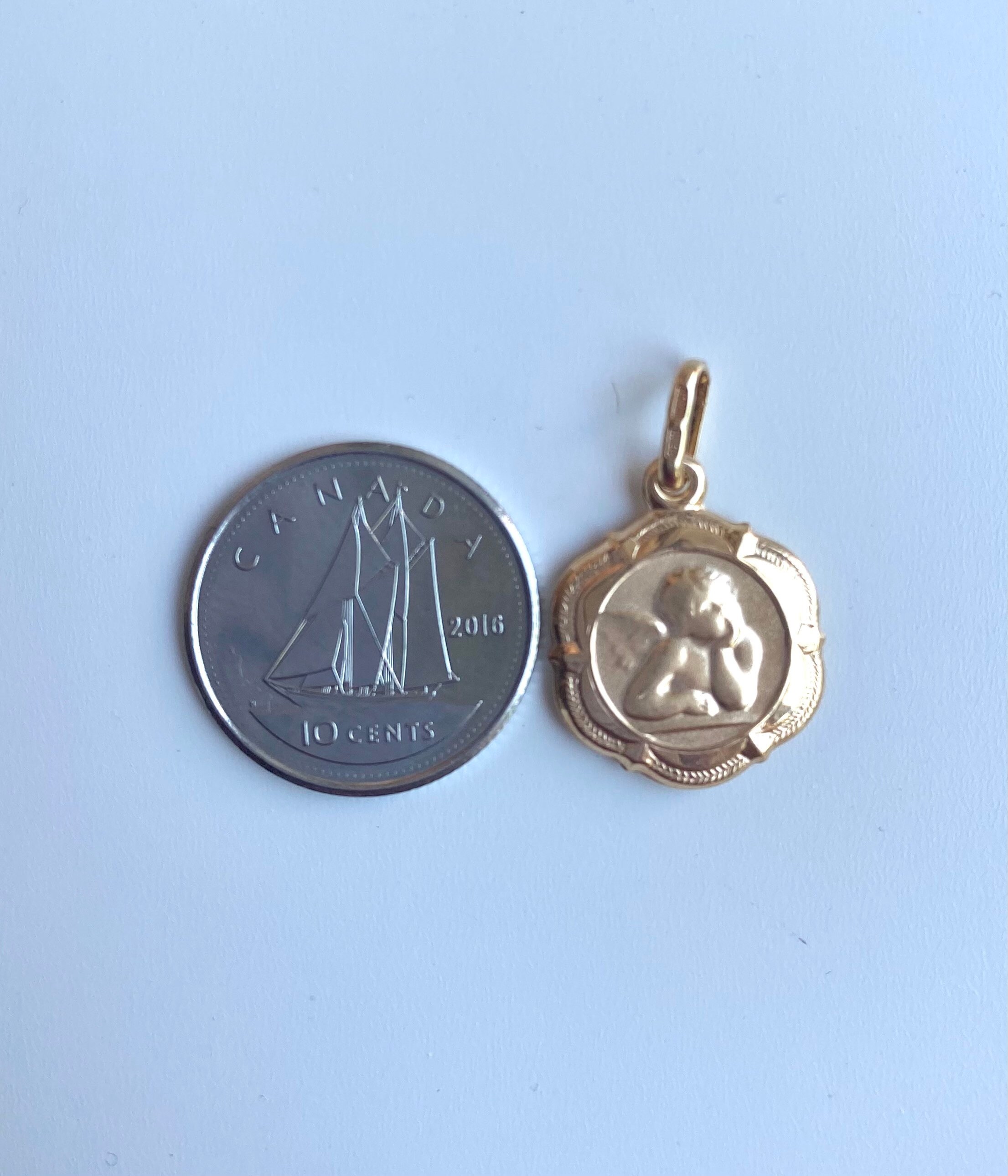 18K Solid Gold Angel Pendant Guardian Angel Necklace Angel | Etsy