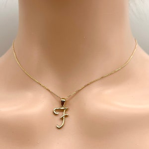 Letter F Gold Necklace, 10K Script Font Pendant, All Letters Available ...