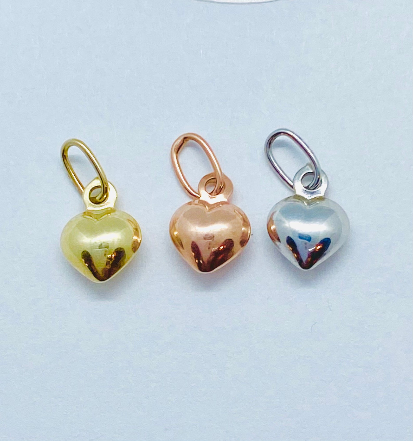 Small Heart Charm 10K Gold Puff Heart Pendant Tiny Puffy - Etsy