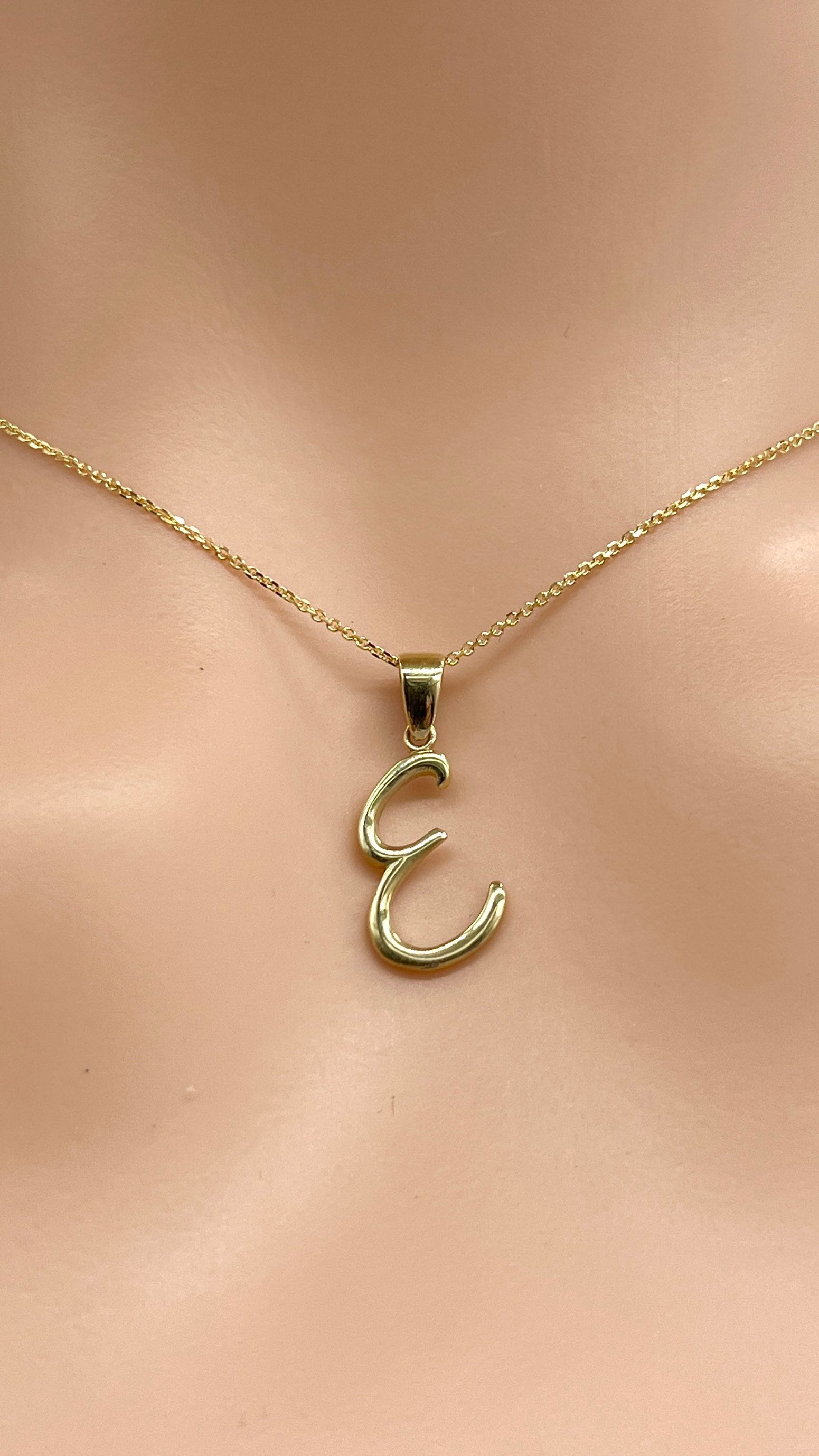 Letter E Gold Necklace 10K Script Font Pendant All Letters - Etsy