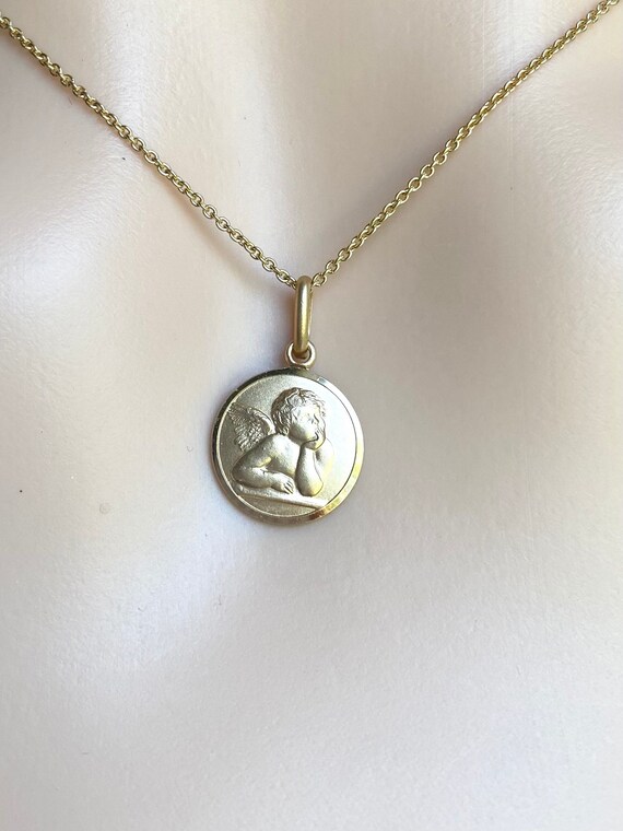 Gold Guardian Angel 12MM 18K Solid Gold Angel Necklace | Etsy