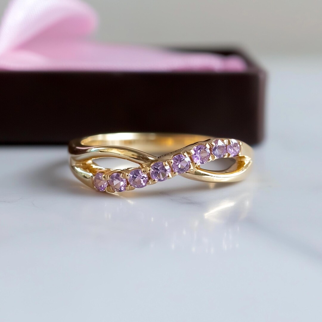 Infinity Sapphire Gold Ring, 10K Solid Gold Ring, Pink Sapphire Ring ...