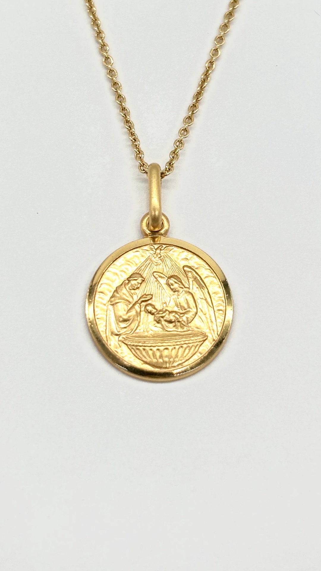 Baptism Gold Pendant, 14mm, 10K 14K 18K Solid Gold Baptism Necklace ...