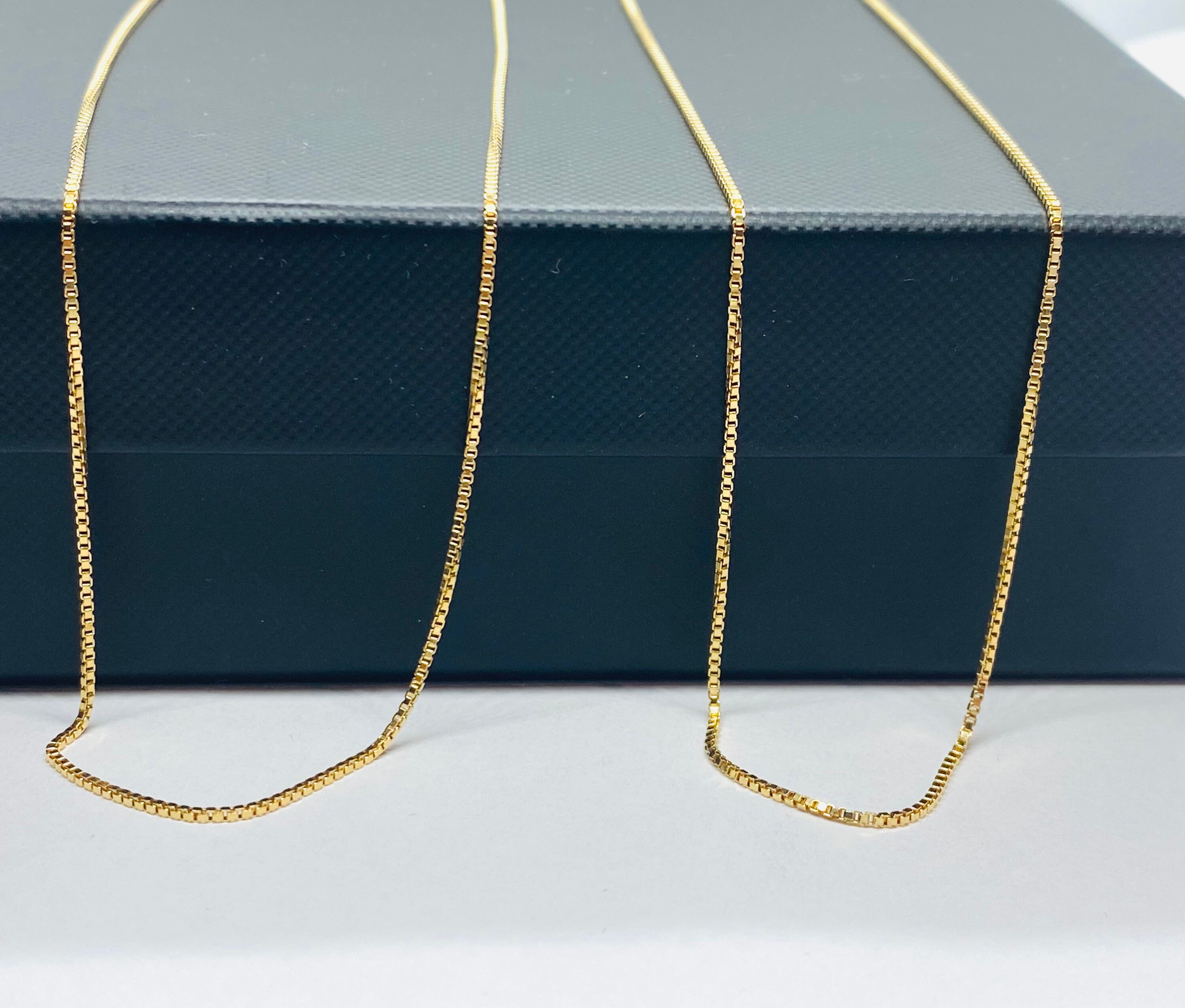 Box Gold Chain 0.80MM 10K 14K 18K Italian Solid Yellow Gold | Etsy