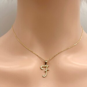 Letter F Gold Necklace, 10K Script Font Pendant, All Letters Available ...