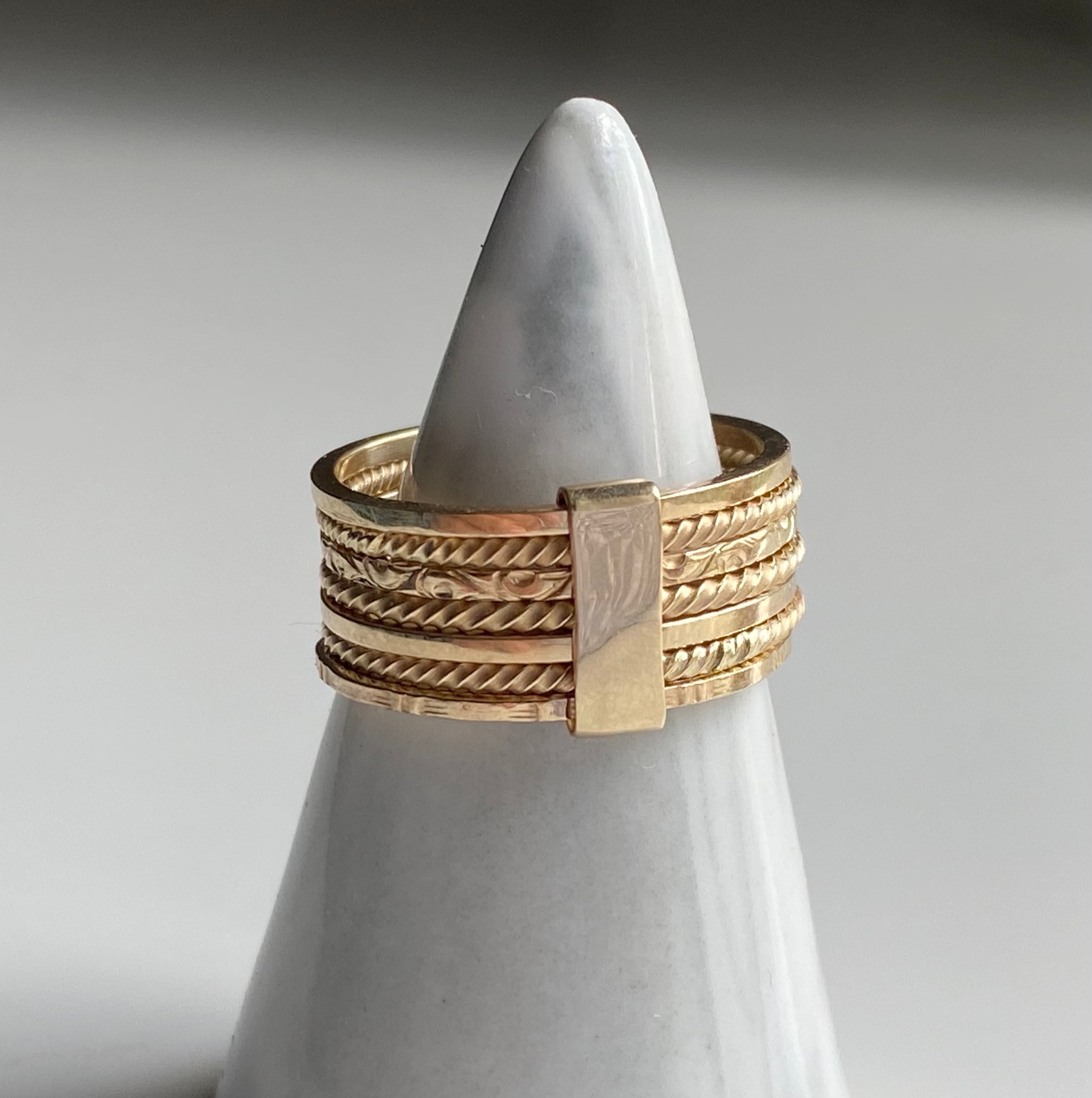 7 Days Ring Gold 10K Solid Gold Ring 7 Band Set Multi-Band | Etsy