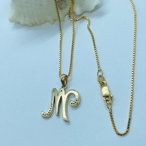 M Initial Pendant, 10K Solid Gold Diamond Initial Necklace, Gold Letter ...