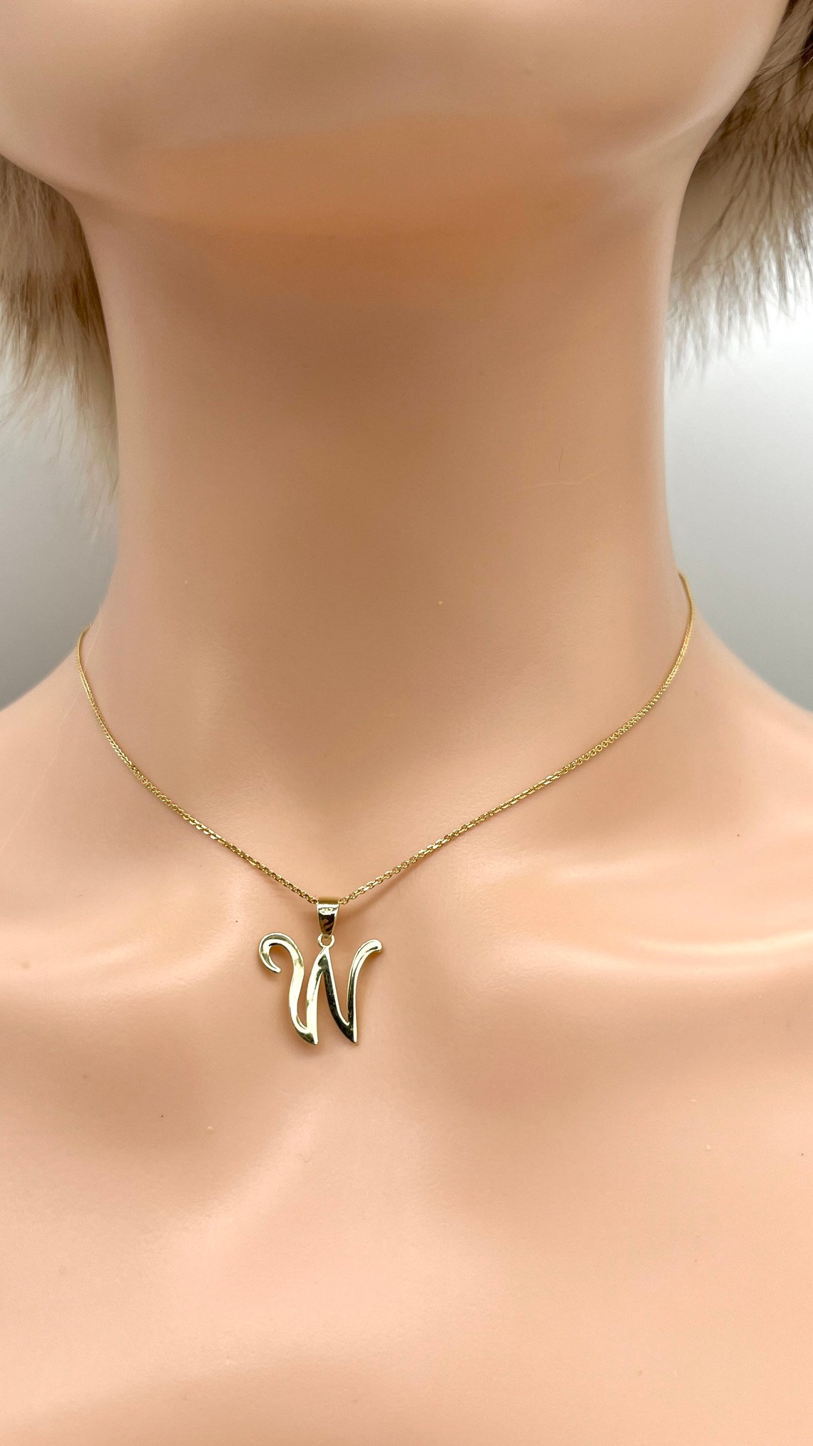 Letter W Gold Necklace, 10K Script Font Pendant, All Letters Available ...