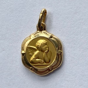 18K Solid Gold Angel Pendant, Guardian Angel Necklace, Angel Flower ...