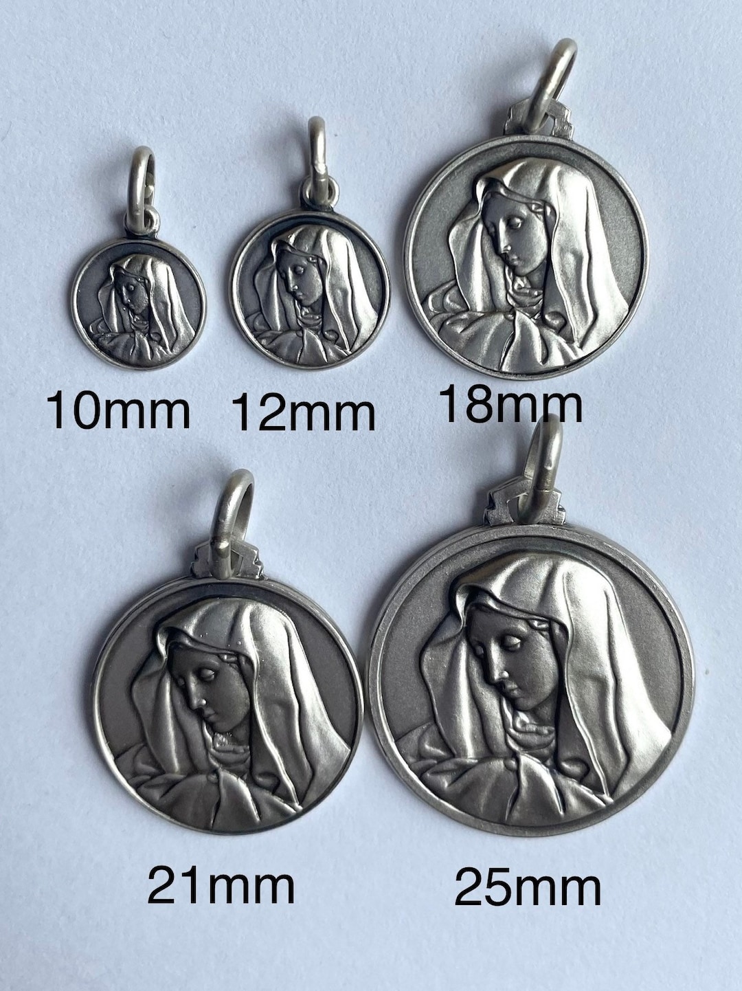 Virgin Mary Silver Pendant, Our Lady of Sorrow, Madonna Addolarata ...