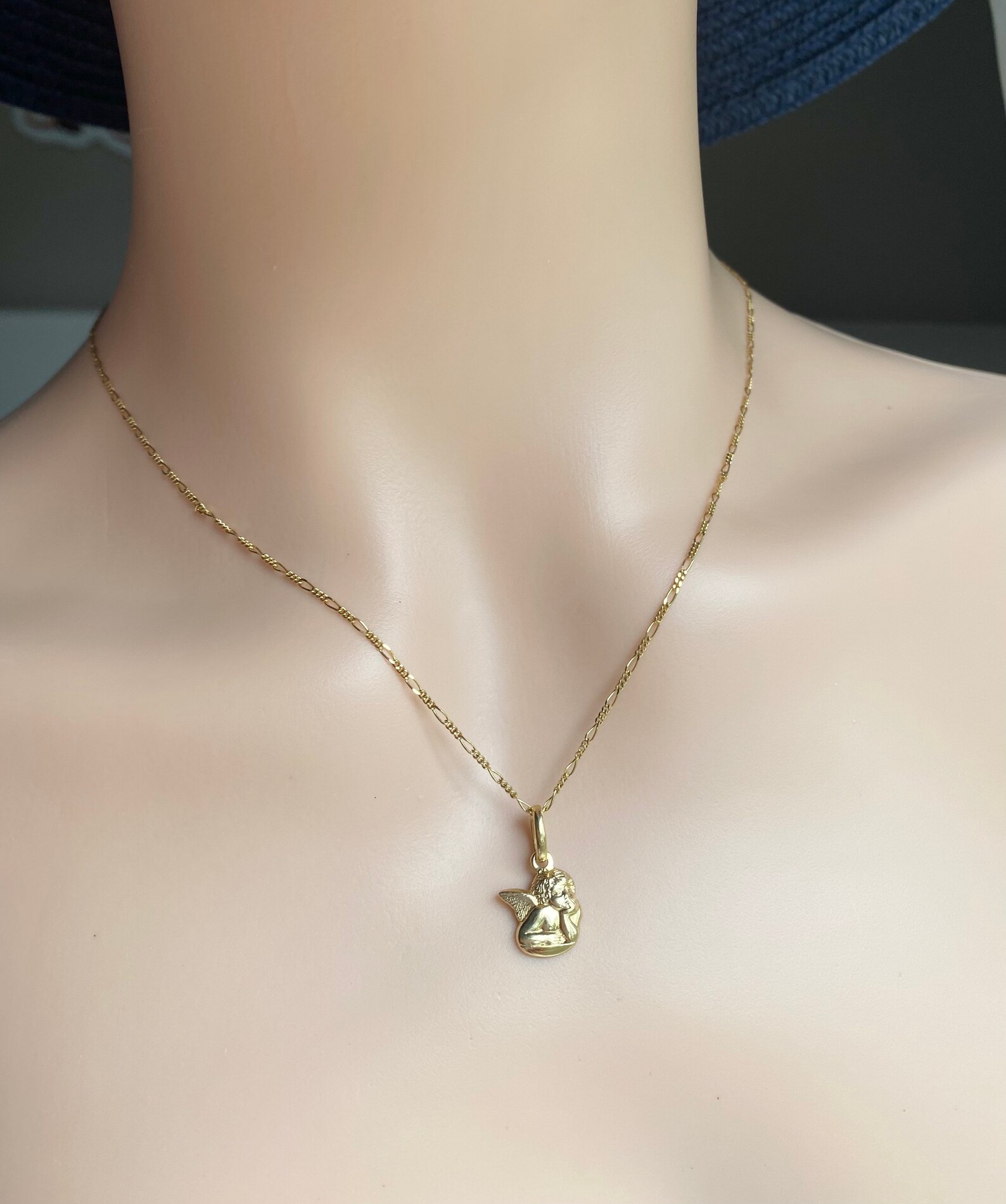 18K Gold Figaro Chain 1.25mm Solid Yellow Gold Dainty and | Etsy