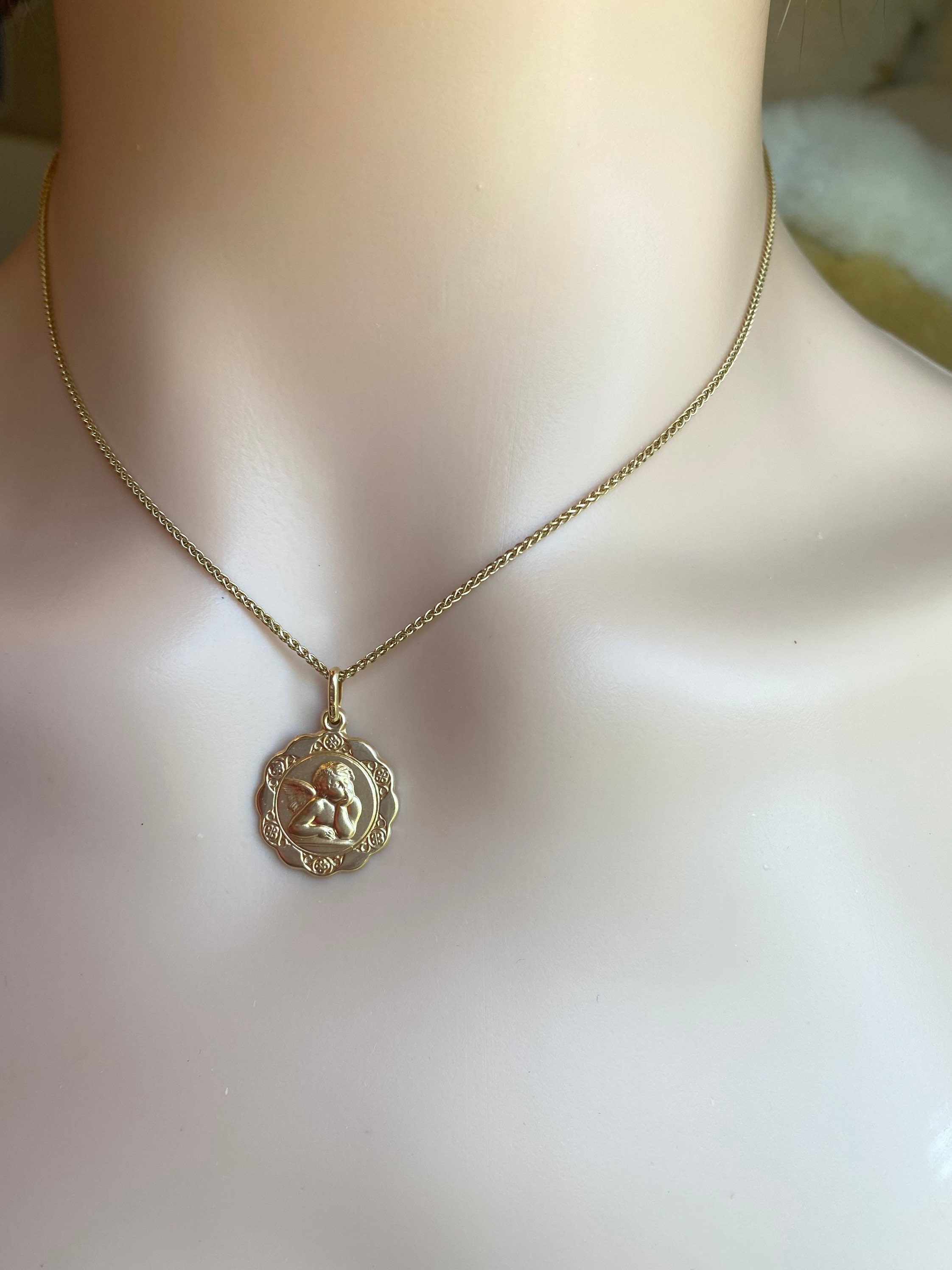 Gold Angel Pendant 16mm 10K Solid Gold Angel Necklace Gold - Etsy