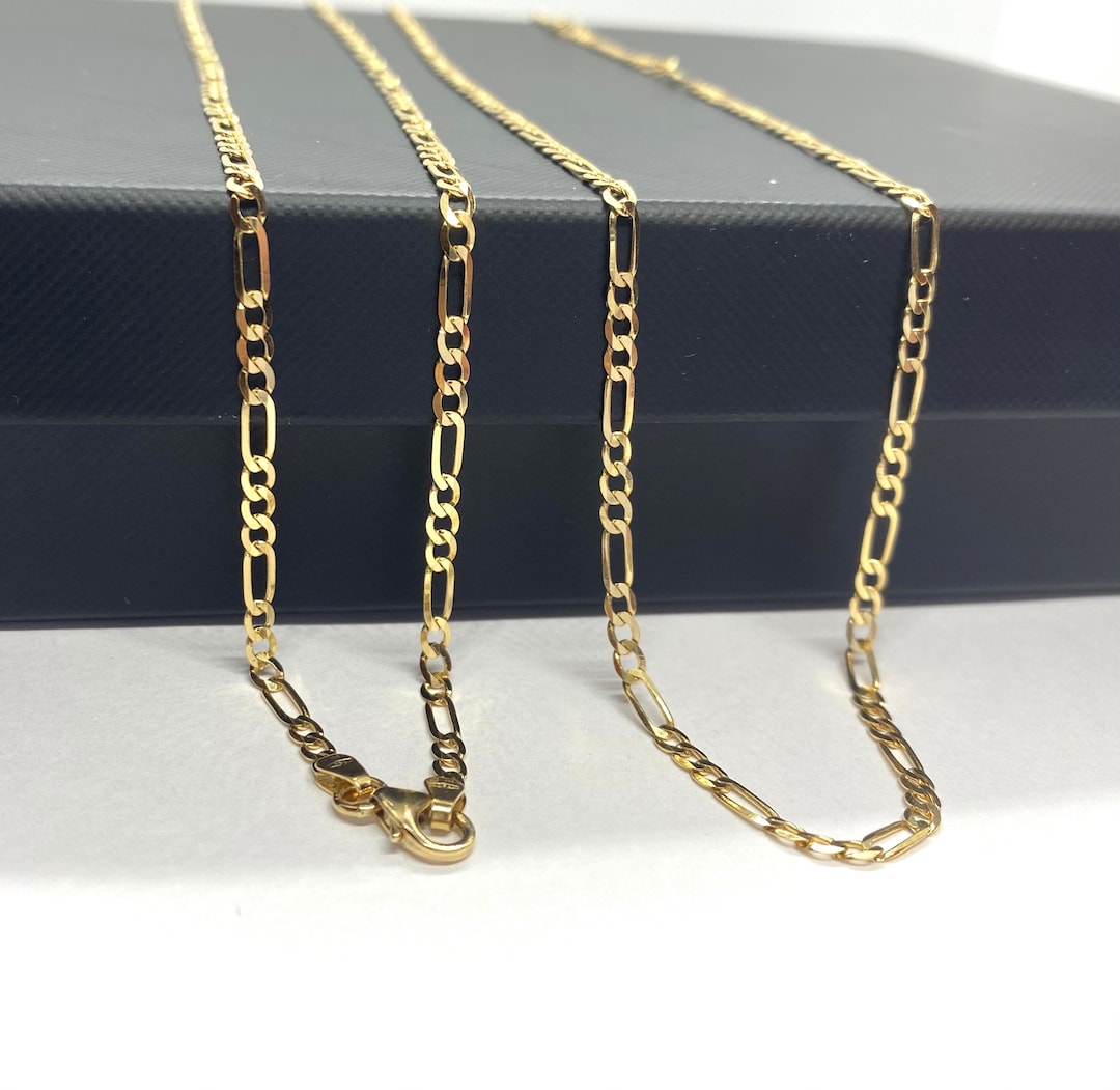 Figaro Chain Gold, 4MM, 18K Solid Italian Gold, Thick Figaro Necklace ...