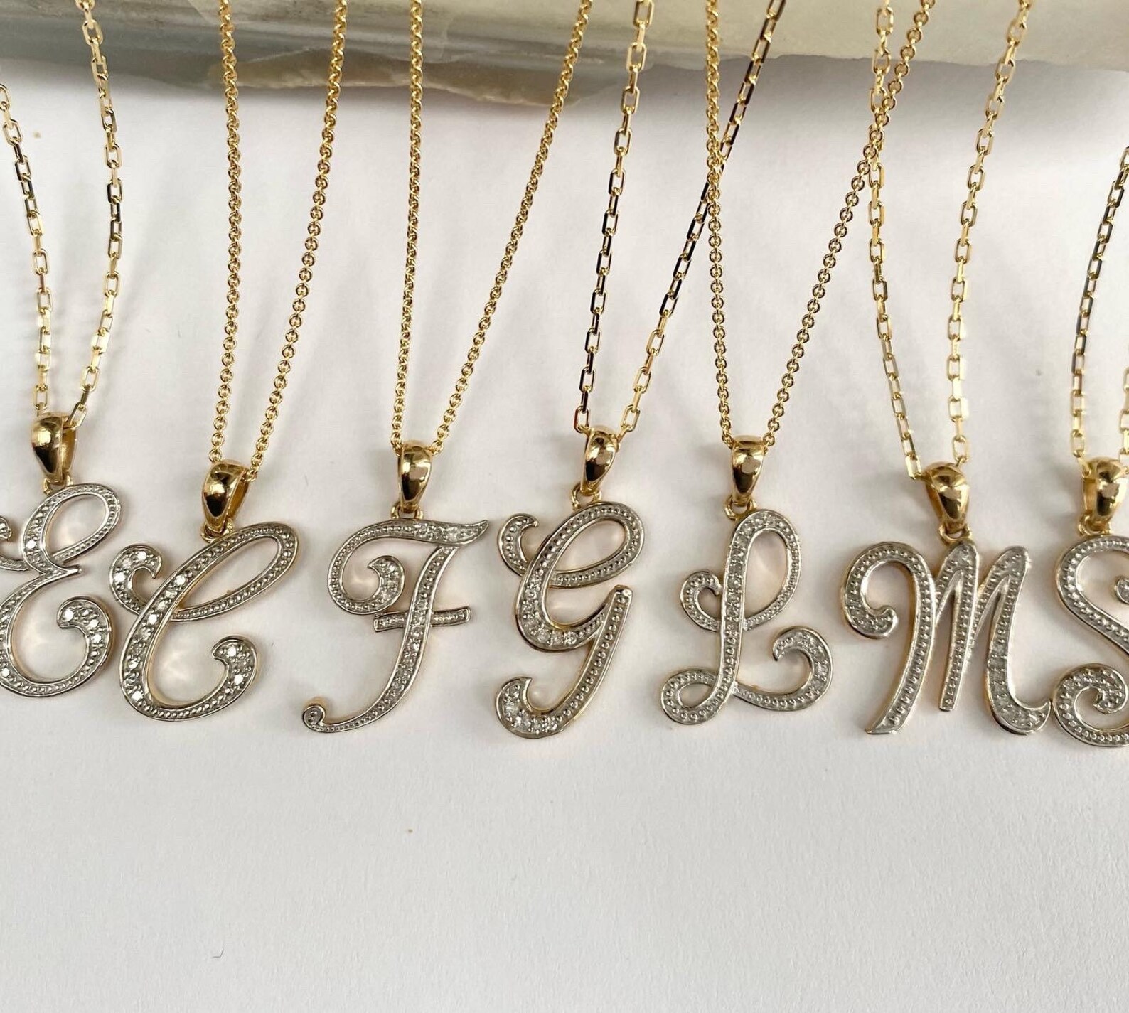 D Initial Pendant, 10K Gold Diamond Script Initial Necklace ...