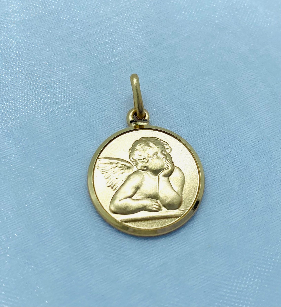 Guardian Angel Pendant 16MM 14K Solid Gold Angel Necklace - Etsy