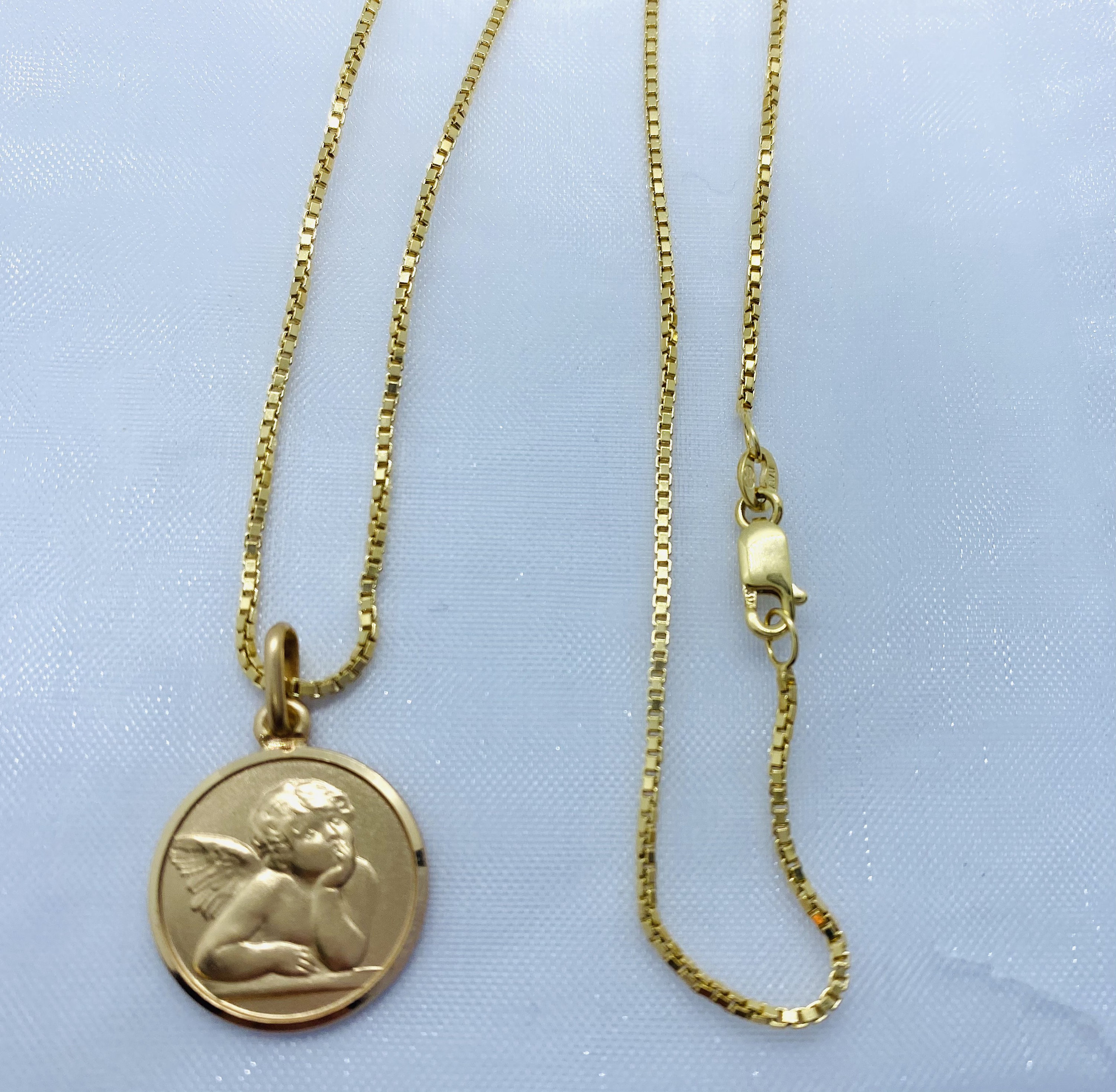 Guardian Angel Pendant 16MM 14K Solid Gold Angel Necklace - Etsy