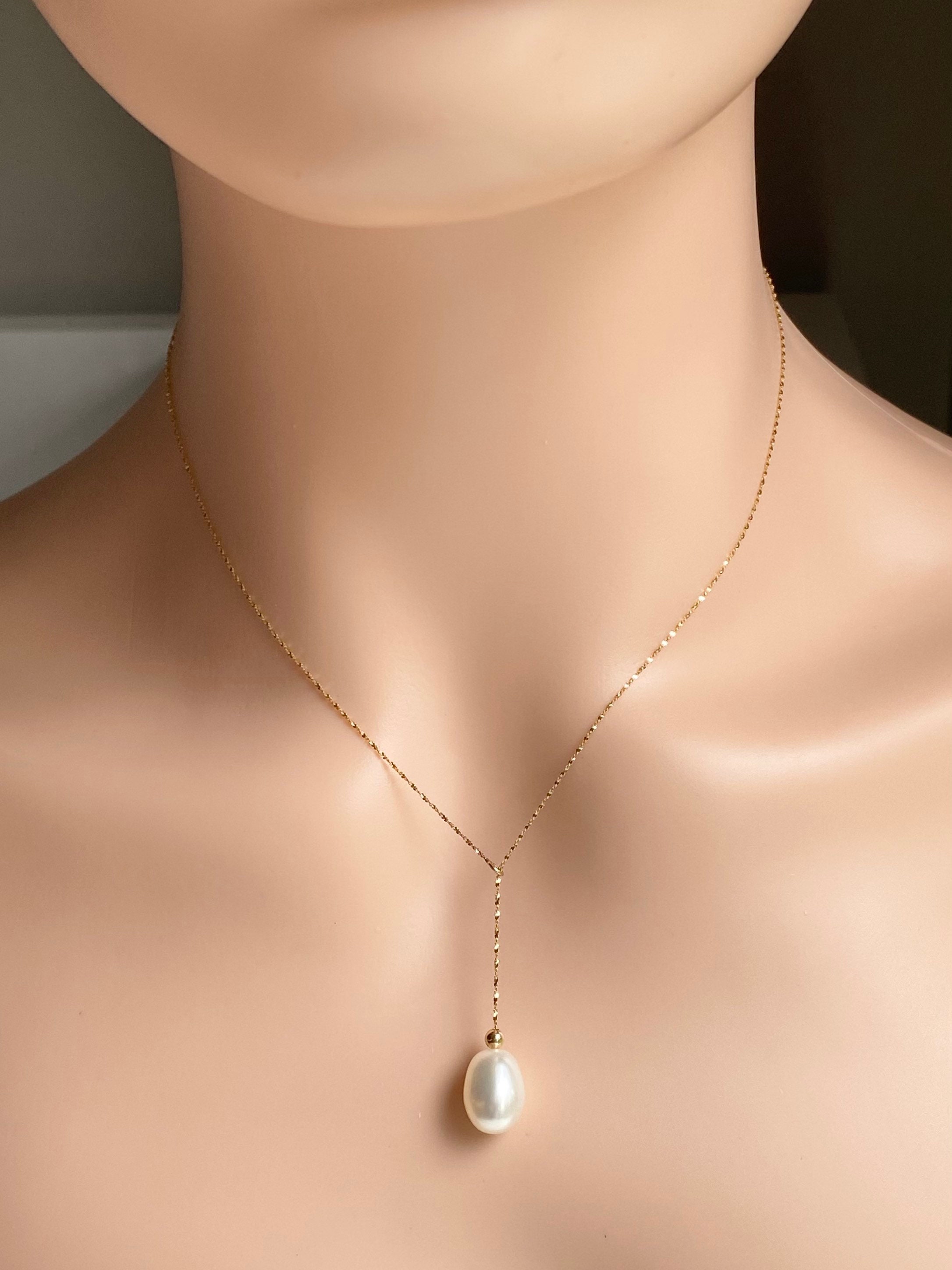 14k Pearl Necklace Drop Freshwater Pearl Necklace Dainty Etsy