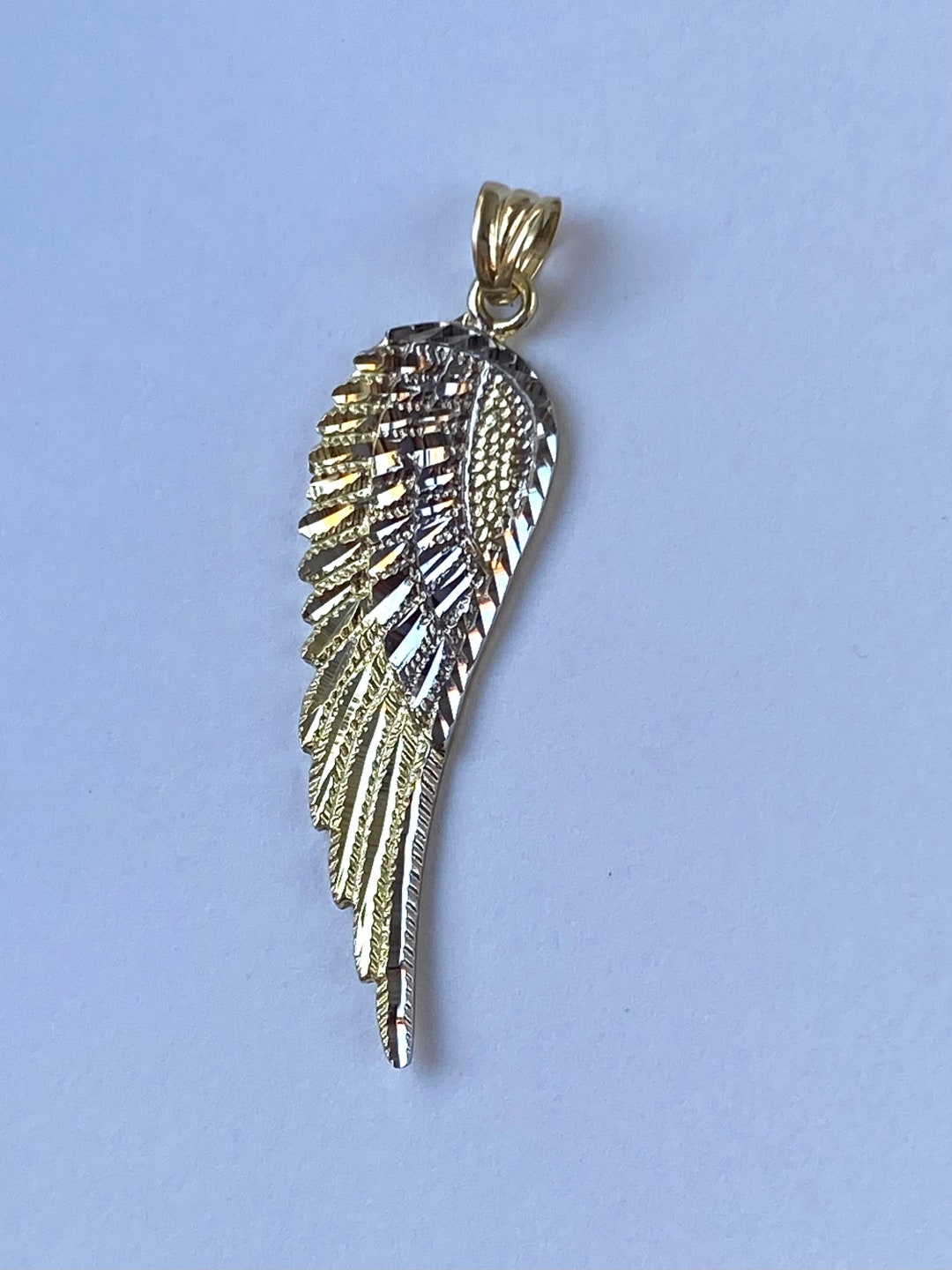 Angel Wing Pendant, 10K Solid Gold Wing Necklace, Diamond Cut Pendant ...