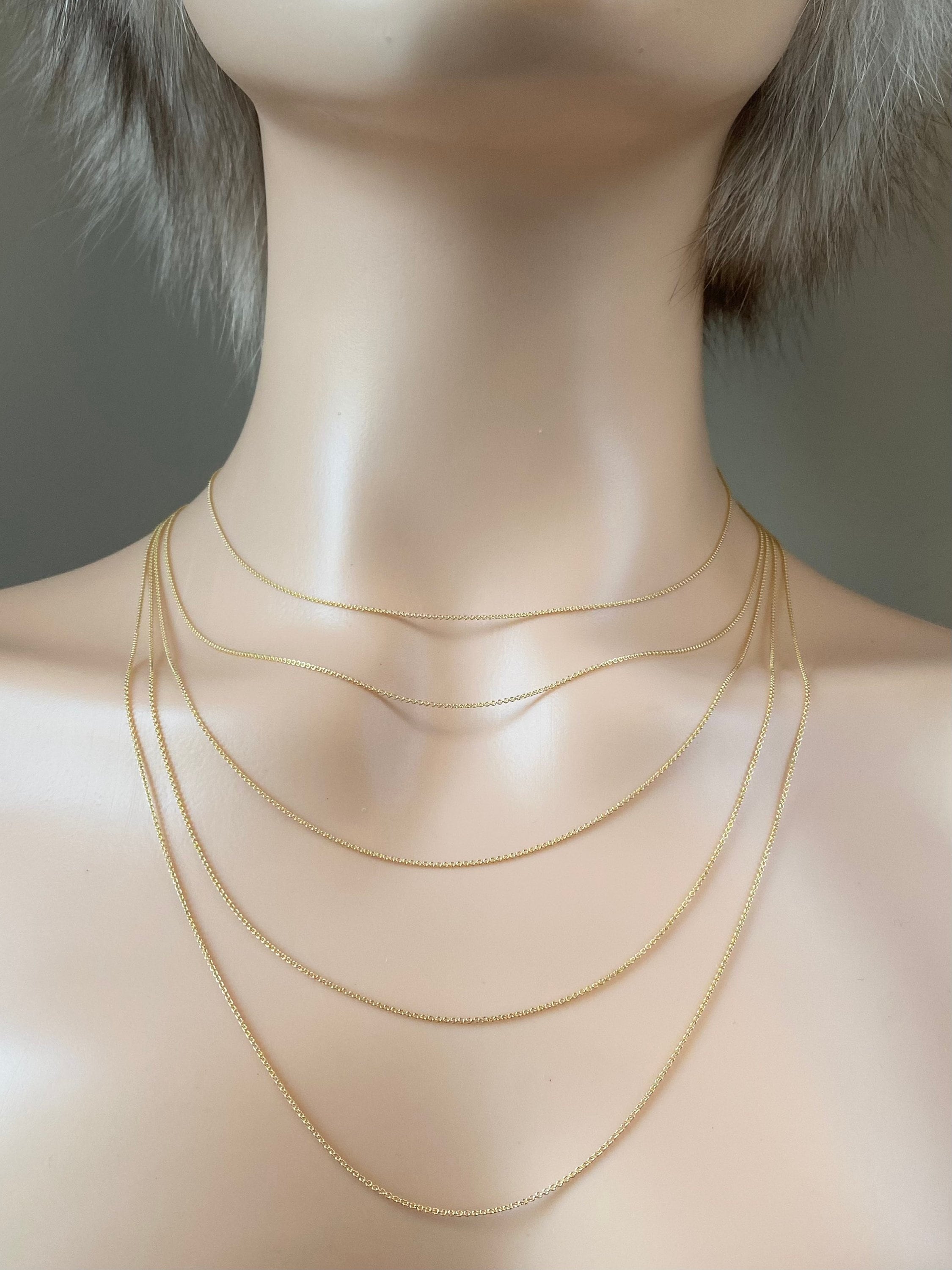 Solid Gold Cable Chain 10K 14K 18K Solid Italian Gold Dainty - Etsy