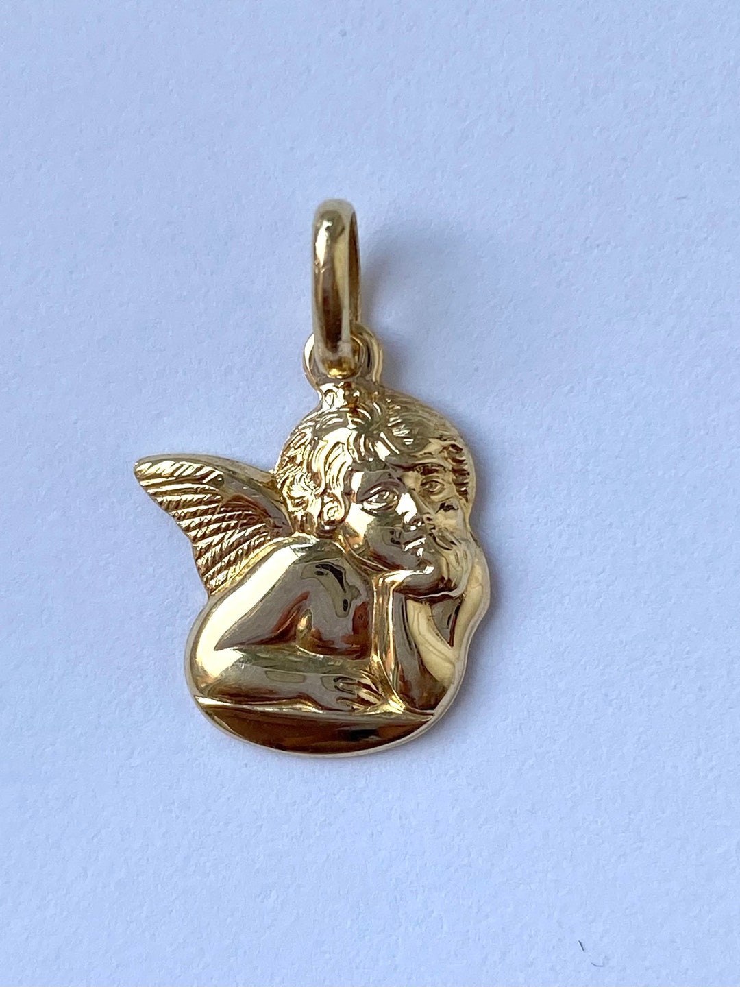 18K Solid Gold Angel Necklace, Angel Pendant, Protection Necklace ...