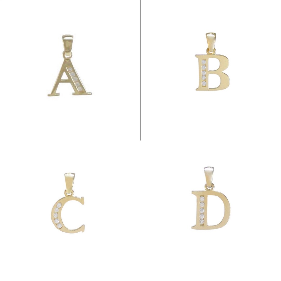 Letter Gold Pendant, 10K 14K Solid Gold, Letter Initial With Cubic ...