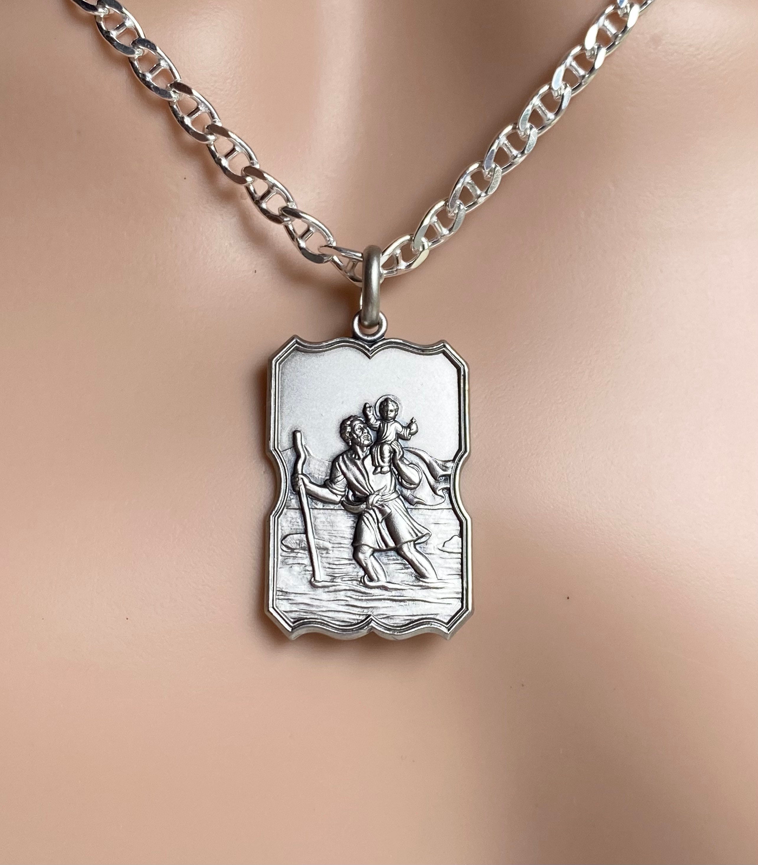 Saint Christopher Medal, 925 Sterling Silver, Large Pendant, Religious ...