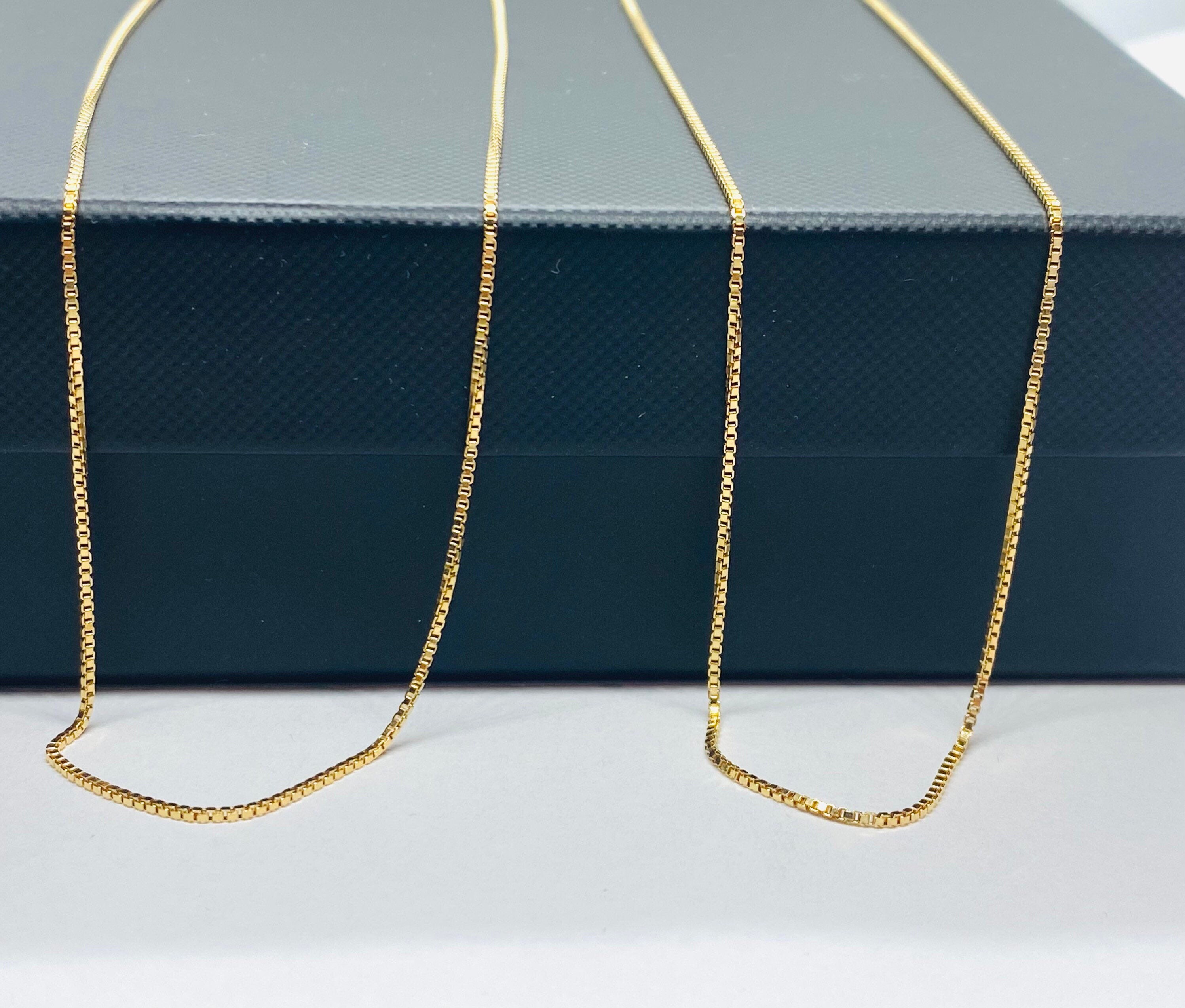 Box Gold Chain 0.80MM 10K 14K 18K Italian Solid Yellow Gold | Etsy