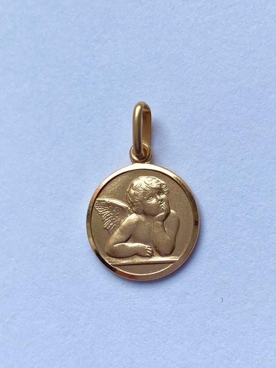 14K Gold Angel Pendant 12MM Guardian Angel Necklace Angel - Etsy