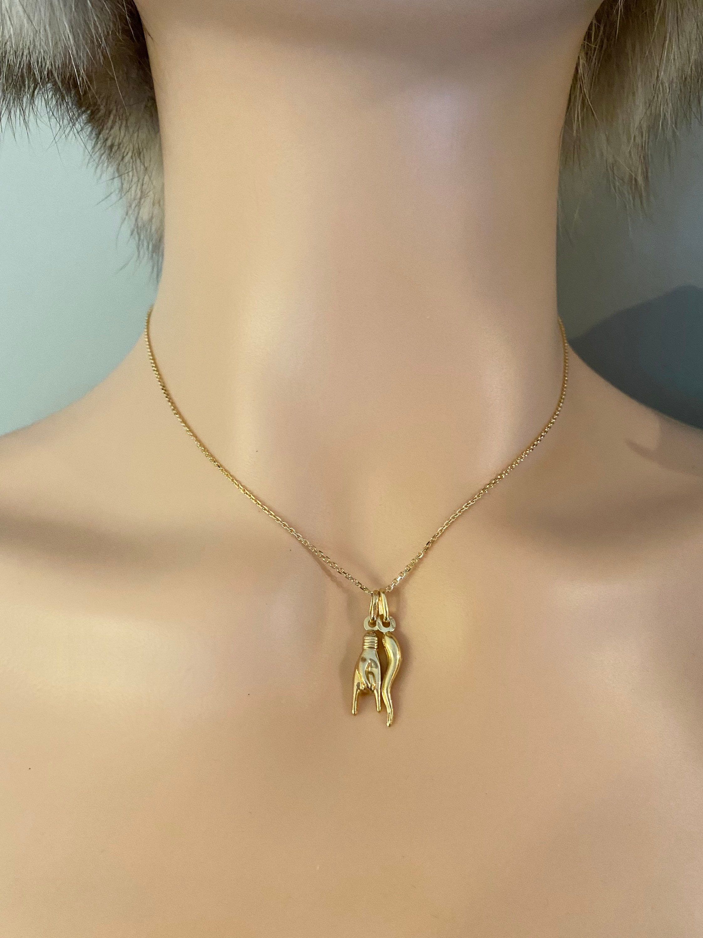 Gold Hand Charm, 10K Solid Gold Mano Cornuto Pendant, Gold Good Luck ...