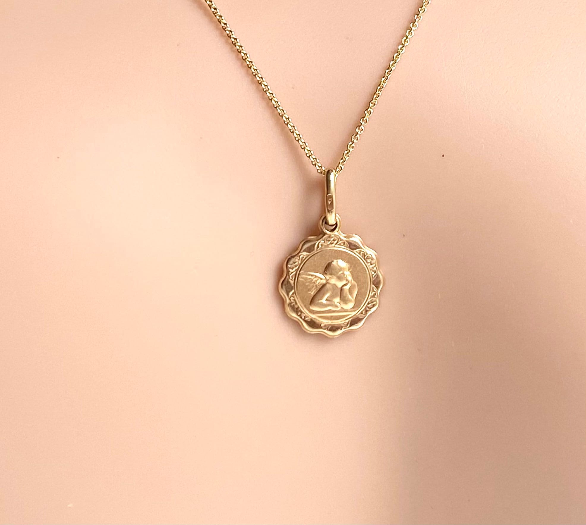 18K Solid Gold Angel Pendant 12MM Angel Necklace Guardian | Etsy