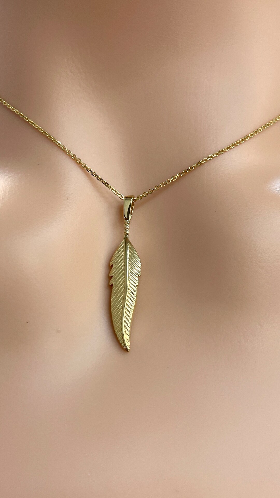 Feather Gold Pendant, 10K Solid Gold Feather Necklace, Cultural Symbol ...