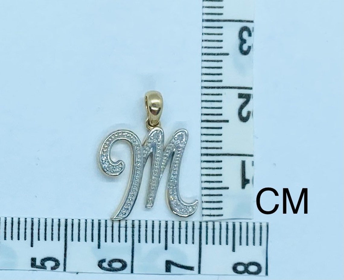 M Initial Pendant, 10K Solid Gold Diamond Initial Necklace, Gold Letter ...