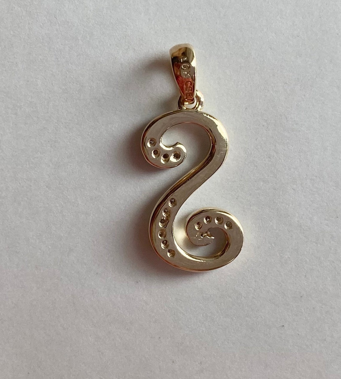 S Initial Pendant, 10K Gold Diamond, Script Initial Necklace ...