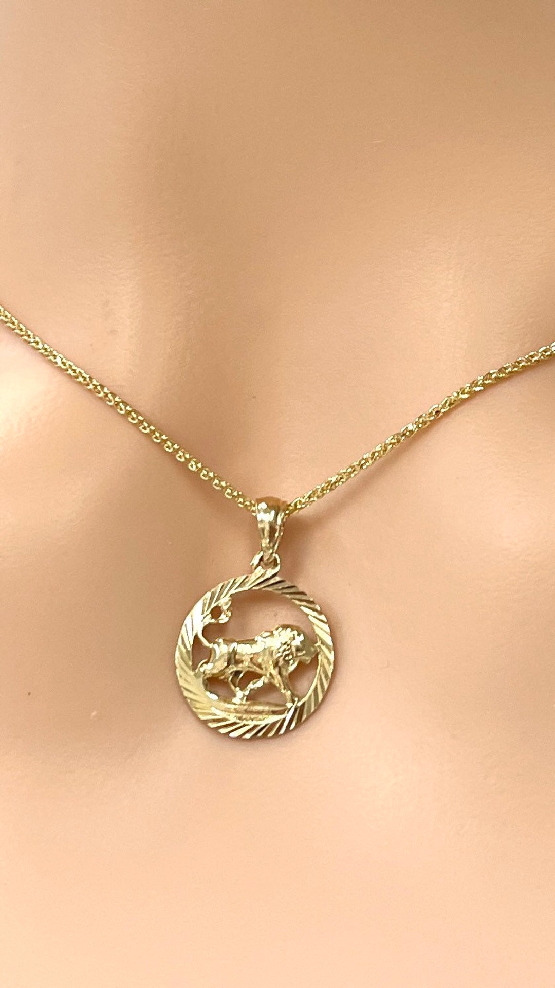 Leo Zodiac Sign Pendant, 10K Solid Gold Leo Necklace, Lion Gold Pendant ...
