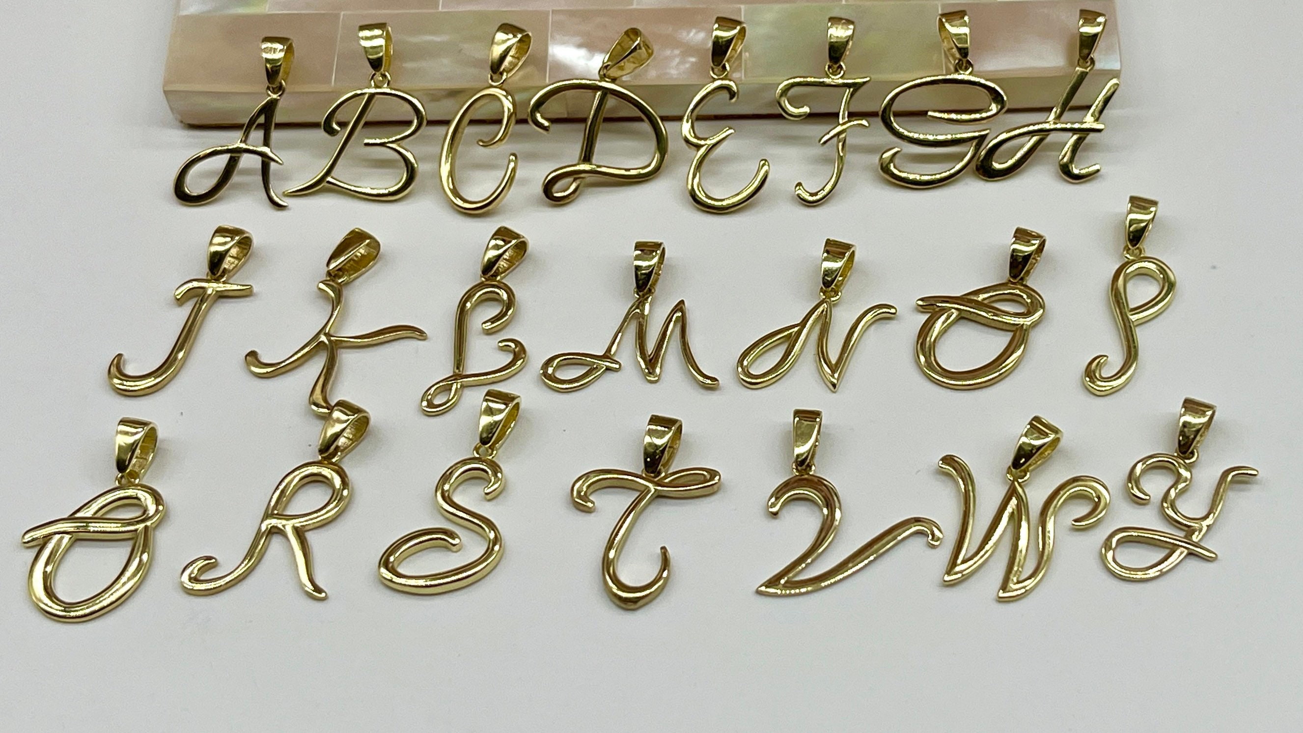 Letter E Gold Necklace, 10K Script Font Pendant, All Letters Available ...