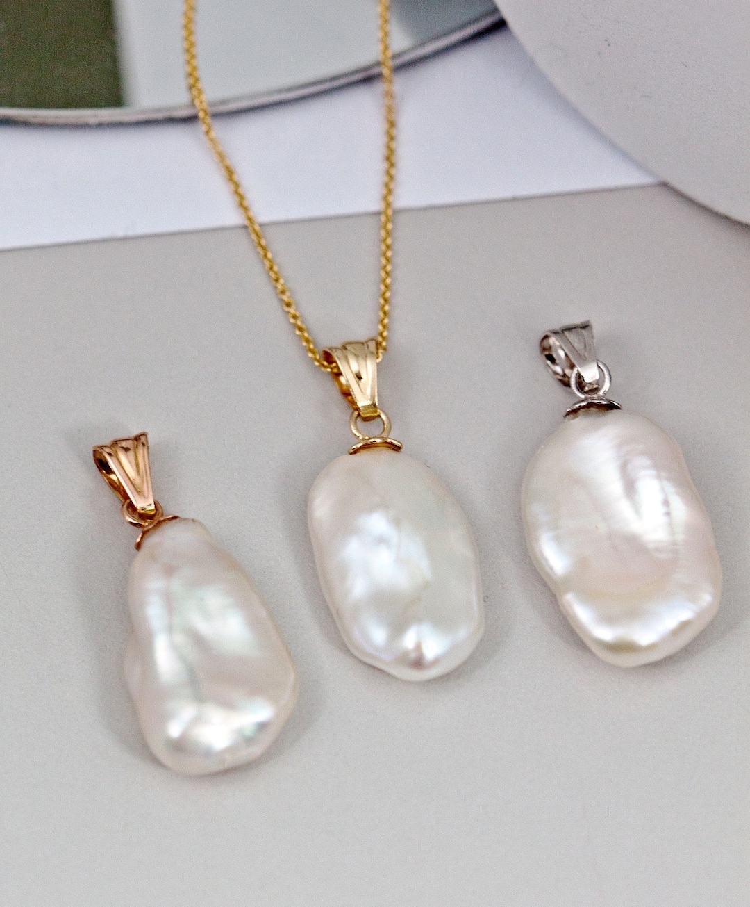 Keshi Pearl Gold Necklace, 14K Irregular Shape Pearl Necklace, Birthday ...