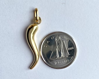 10K Gold Horn Pendant, Cornicello Gold Necklace, Good Luck Protection ...