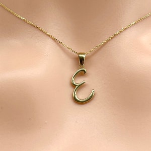 Letter E Gold Necklace, 10K Script Font Pendant, All Letters Available ...