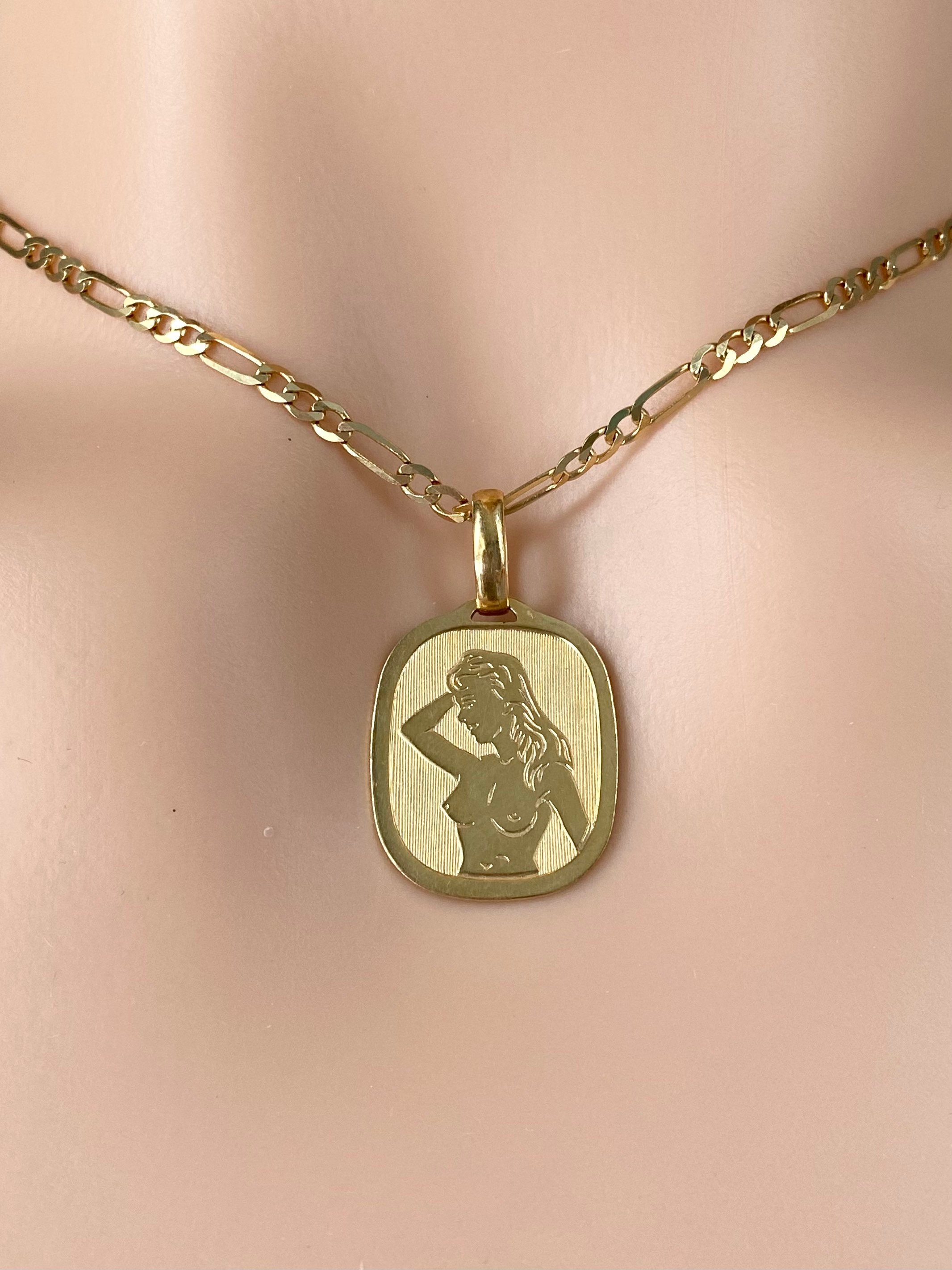 Virgo Zodiac Pendant 18K Solid Yellow Gold Necklace Fancy Virgo Design The Virgin Pendant Etsy Italia