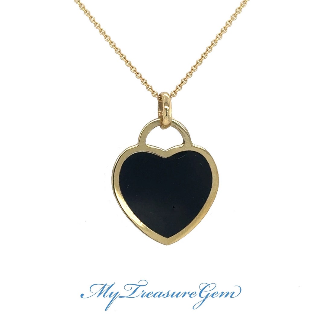Black Heart Gold Pendant, 10K Gold Necklace, Black Onyx Heart Pendant ...