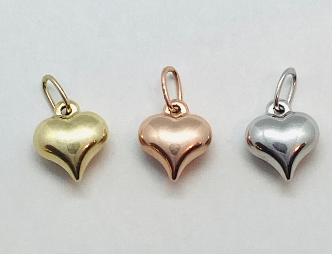 Small Heart Gold Charm, 10K Gold Puff Heart Pendant, Tiny Bracelet or ...