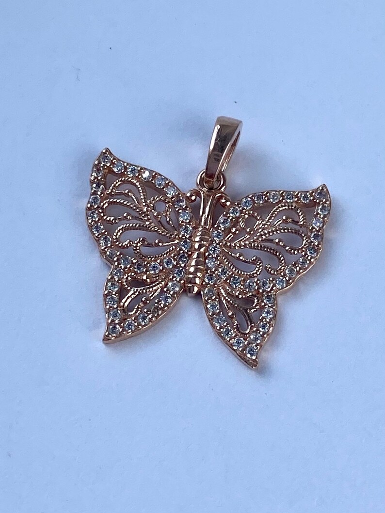 Butterfly Necklace Gold, 10K Solid Butterfly Pendant, Cubic Zirconia ...
