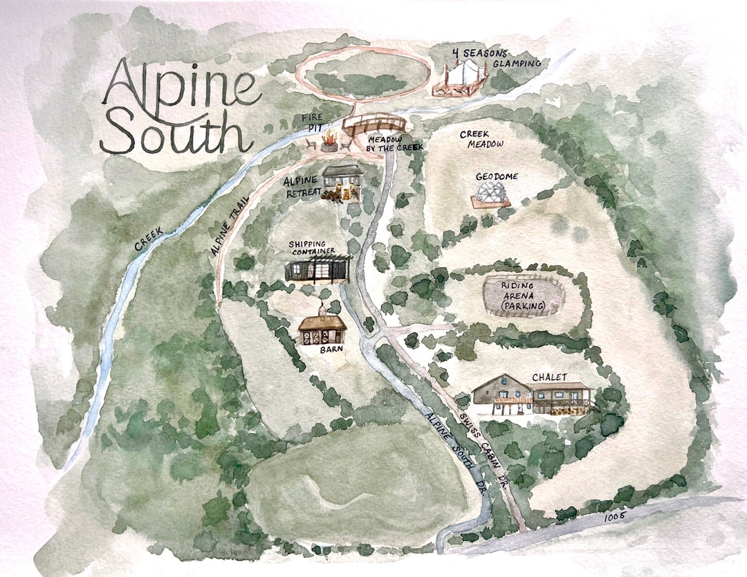 Custom Trail or Satellite Aerial View Property Map in Watercolor - Etsy