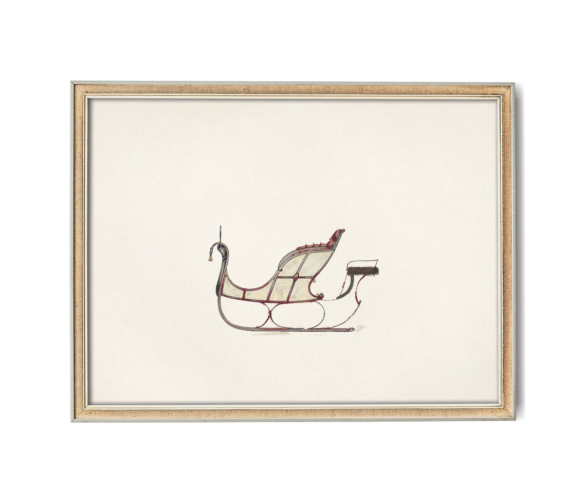 Christmas Sleigh Printable Art. White Sleigh Vintage Painting. - Etsy