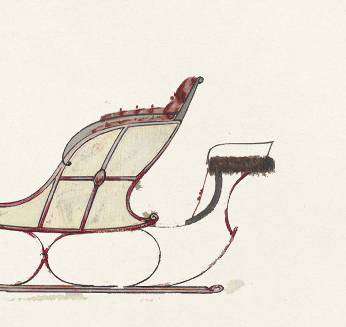 Christmas Sleigh Printable Art. White Sleigh Vintage Painting. | Etsy